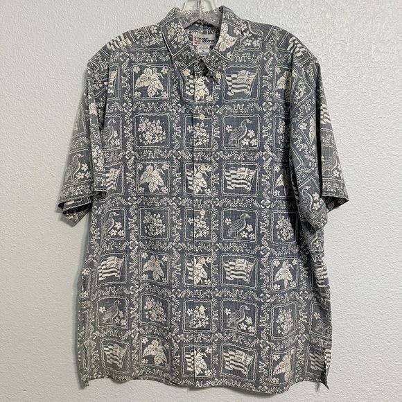 reyn spooner | Shirts | Reyn Spooner Shirt Mens Large Blue Floral Hawaiian Button Up Birds Flag ...